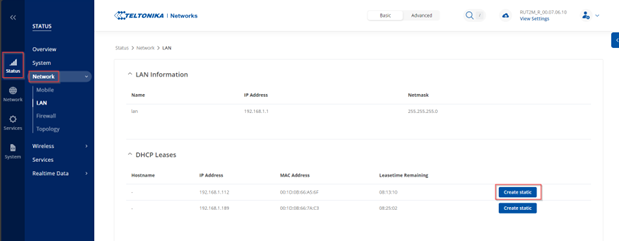 How to Set Up DHCP Static Leases on Teltonika