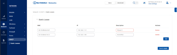 How to Set Up DHCP Static Leases on Teltonika