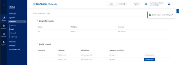 How to Set Up DHCP Static Leases on Teltonika